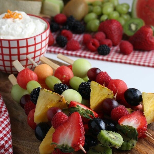 Fruit Kabobs and Fruit Kabob Dip (Just 3 ingredients - so GOOD!)