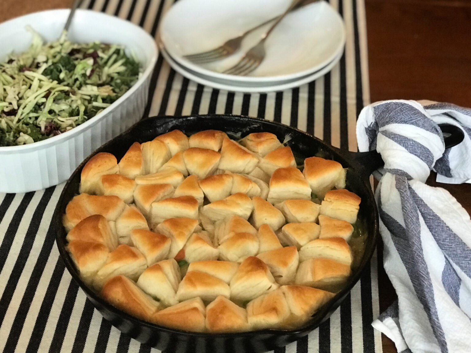 Turkey Biscuit Casserole -Cooked in a skillet and perfect for dinner!