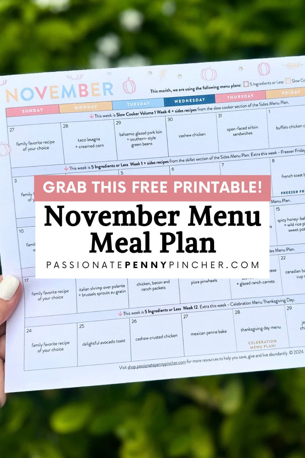 November Menu Plan + FREE Menu Calendar Printable!