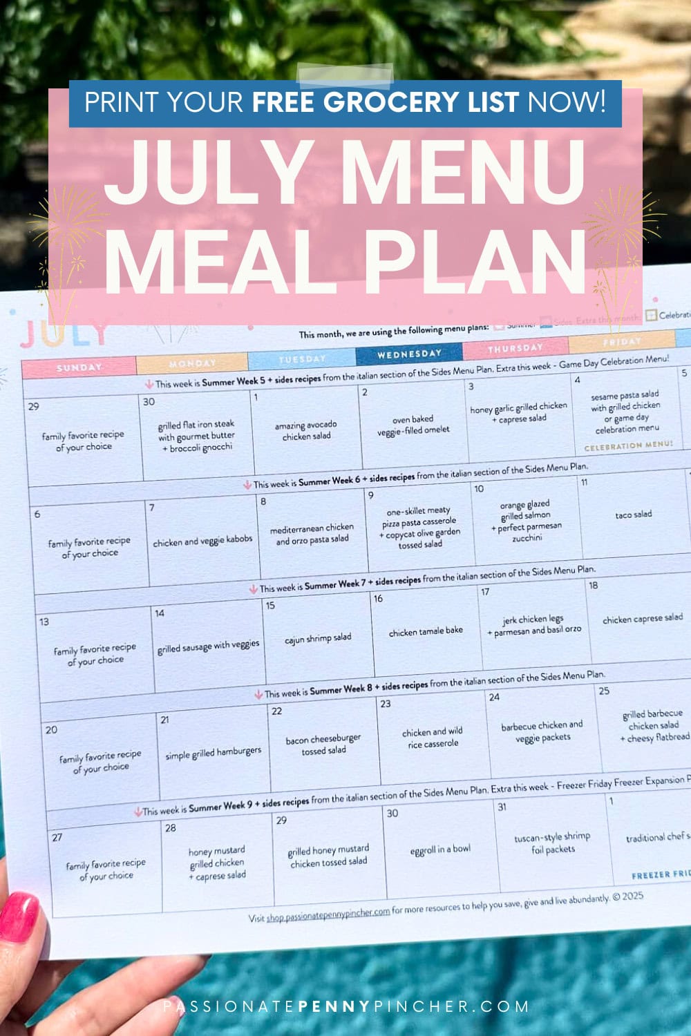 July Menu Plan + FREE Menu Calendar Printable . . . Summer Meals Start NOW!