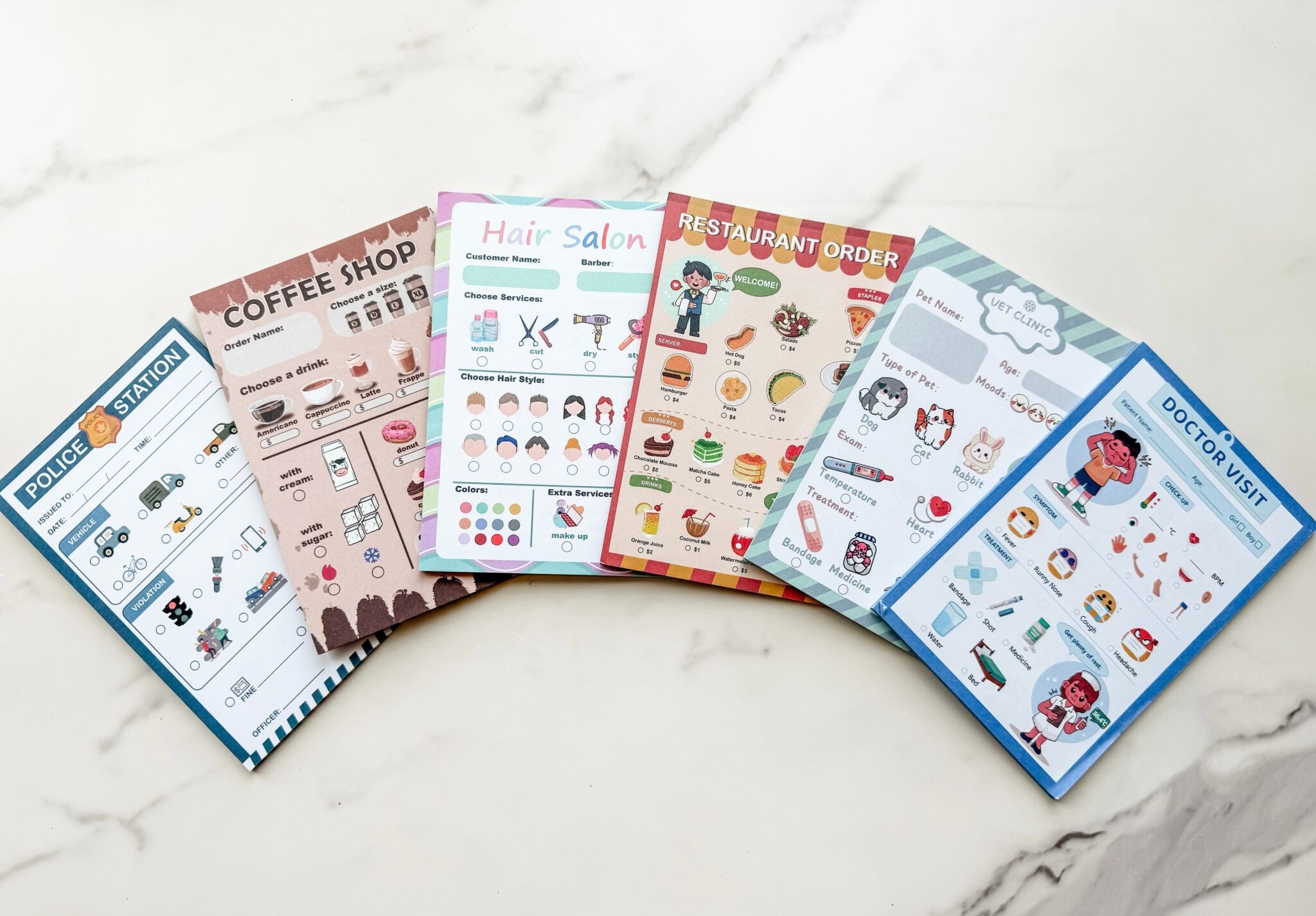 So Cute! 6 Pack of Pretend Play Notepads on Sale! Coffee Shop ...